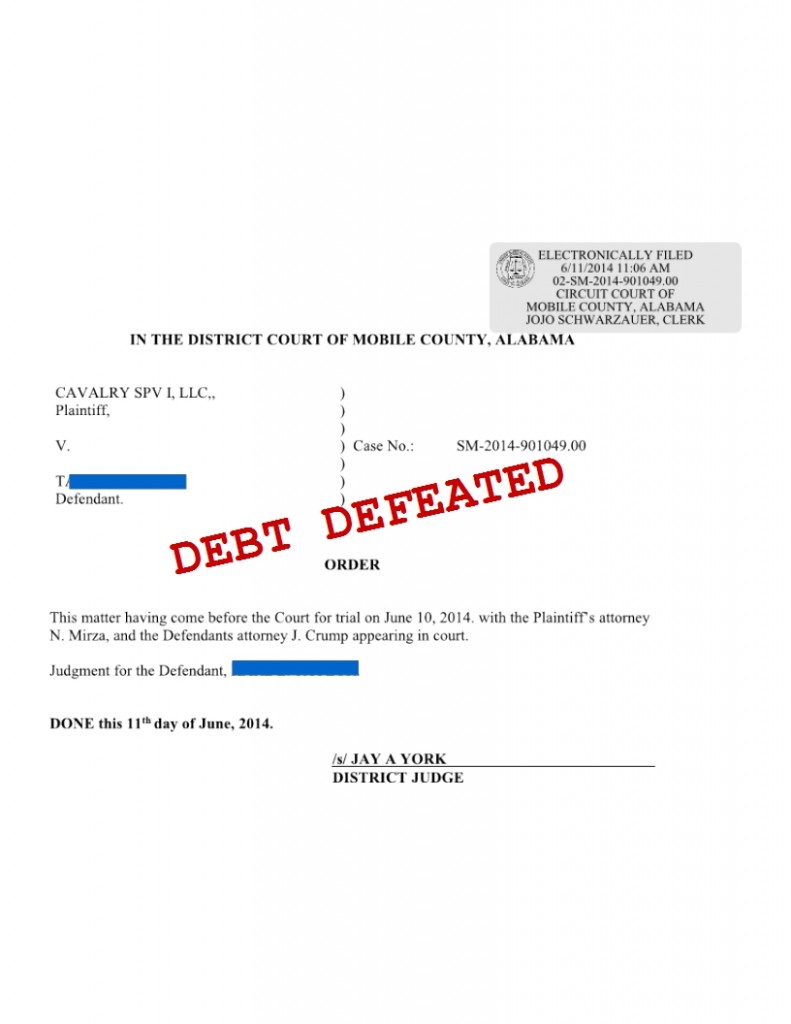 Cavalry SPV I, LLC Collection Lawsuit Defeated- Alabama Collection ...